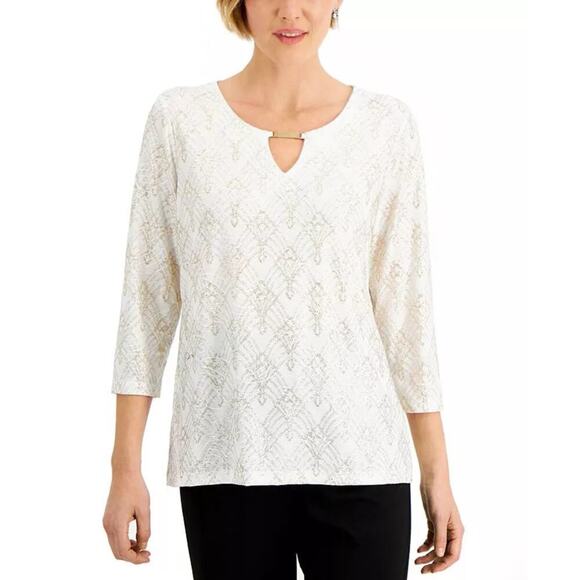 JM Collection | Tops | Nwt Jm Collection Cream Glitter 34 Sleeve ...